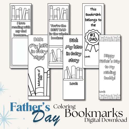 Father’s Day Coloring Bookmarks – Printable Gift for Dad (6 Bookmark ...