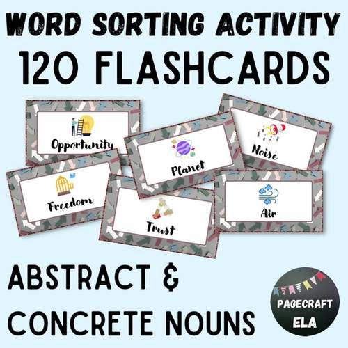 Abstract and Concrete Nouns | 120 EDITABLE flashcards | 40 Image-Only