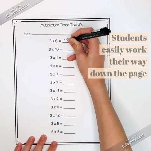 Math Multiplication Timed Test Worksheets | Easy Print & Go 2nd-6th ...