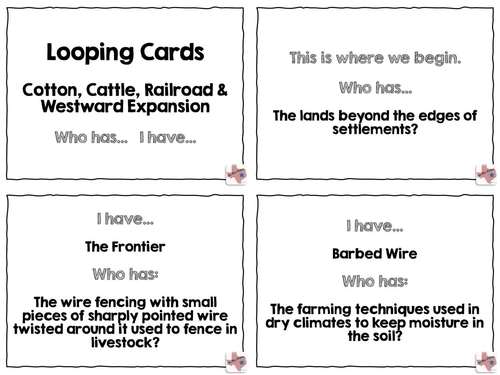Texas History - Looping Cards - Cotton, Cattle, Railroad, & Westward ...