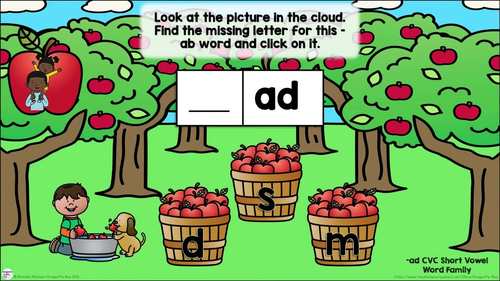 -ad CVC Word Family Missing Letter for PowerPoint™ Google™ Boom Learning™