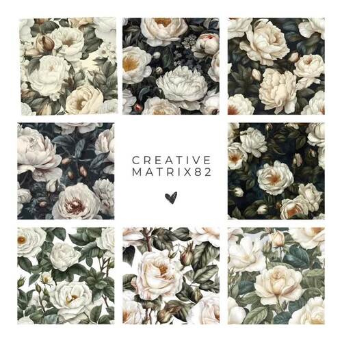 Watercolor White Roses Digital Paper, Floral Seamless Patterns, Vintage ...