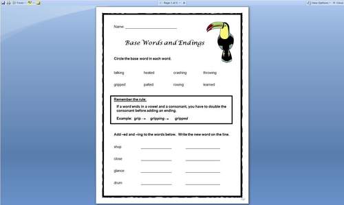 Base Words and Endings Worksheet Easel Ready by CarolJ Creations