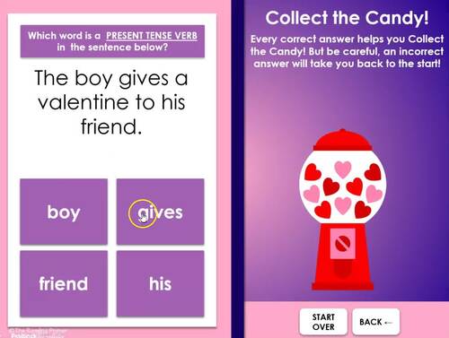 EDITABLE Present and Past Tense Action Verbs Digital Hunt Game for FEBRUARY