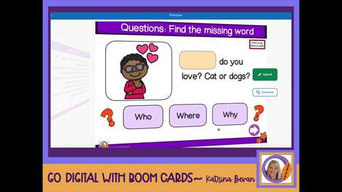 Boom™ Cards: Questions- Fill in the missing word by Katrina Bevan