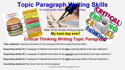 Topic Paragraph Writing "My Best Day!" by activemindsnow | TpT