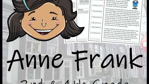 Anne Frank Close Reading Comprehension Activities | 3rd Grade & 4th Grade