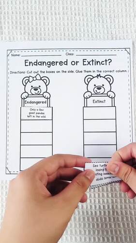 Endangered and Extinct Animals – Cut and Paste Sorting Activity | TPT