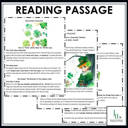 DIGITAL St. Patrick's Day Reading Comprehension Activities | 6-8 ELA ...