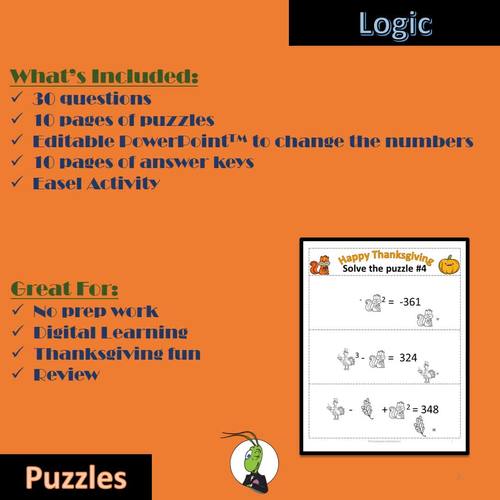 Thanksgiving Properties of Exponents | Logic Puzzles | Algebra 1