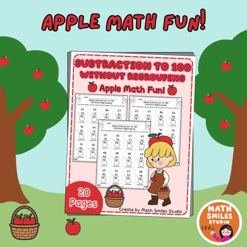 Apple Subtraction to 100 Without Regrouping | Vertical Addition | 2nd Grade