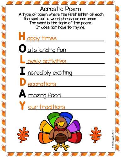 Thanksgiving Acrostic Poems | Thanksgiving Writing Activity | TPT