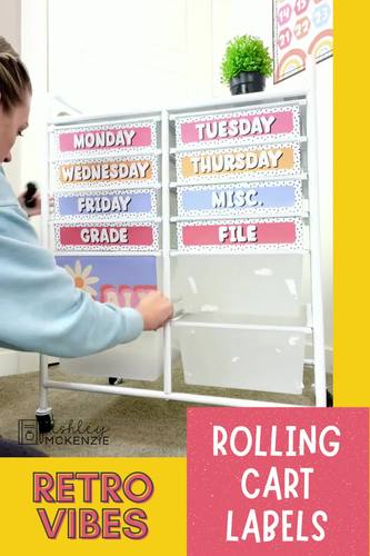 Retro Vibes Classroom Decor | Rolling Cart Labels - Editable! | TPT