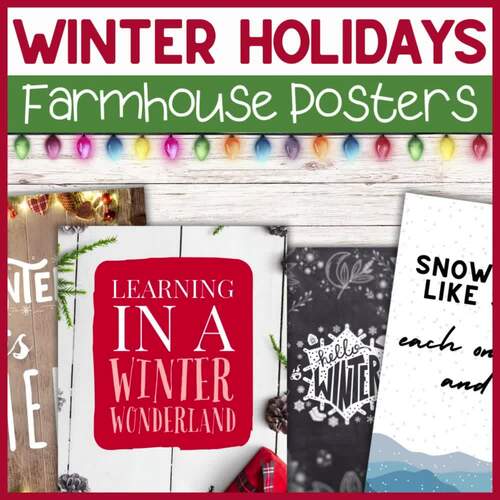 Winter Holiday Christmas Posters Farmhouse Classroom Decor Bulletin Board