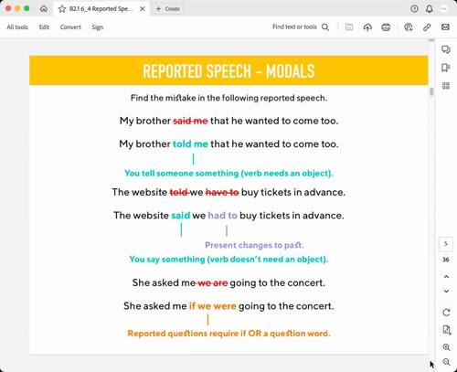 ESL Upper Intermediate Reported Speech Bundle by ESL Class Workshop