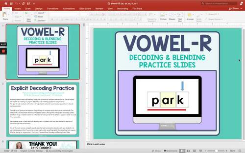 Decoding and Blending Board Slides - Vowel-R Words (ar, er, ir, or, ur)