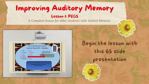 Auditory Memory UNIT 1 PEGS- Google Lesson, BOOM and Memory Worksheets