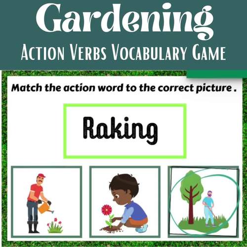 Gardening Action Verbs Vocabulary Boom Cards Game by Disha Digital School
