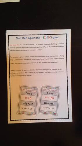 One step equations – BINGO game by MathNoHow | TPT