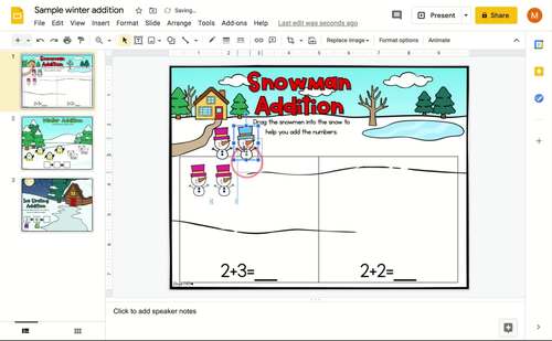 Winter Digital Addition for Google Slides Distance Learning by Megan Shea