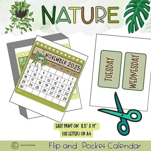 Editable Nature Classroom Decor Theme Daily Flip Calendar Pocket ...