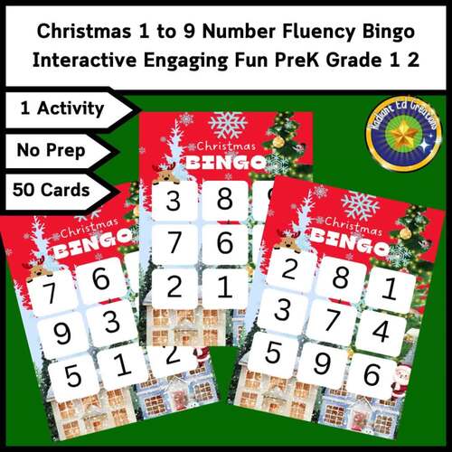 Christmas 9 Bingo Math Fact Game Logic Puzzle Mental Number Sense Literacy