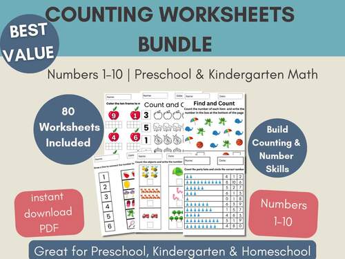 Counting Worksheets Bundle | Numbers 1–10 | Preschool & Kindergarten Math