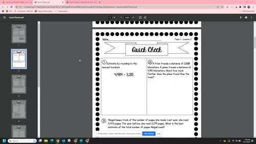 4th Grade EnVision Math Quick Checks/Exit Ticket - Topic 2 - Add & Subtract