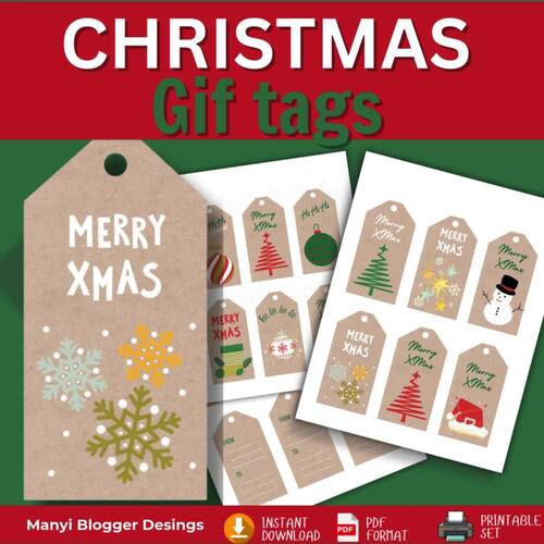 Rustic Christmas Gift Tags Craft-Paper Labels for New Years Eve & End ...