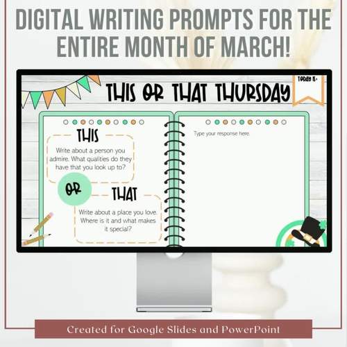 March Writing Prompts & Digital Journal | No Prep | 25 Prompts | TPT