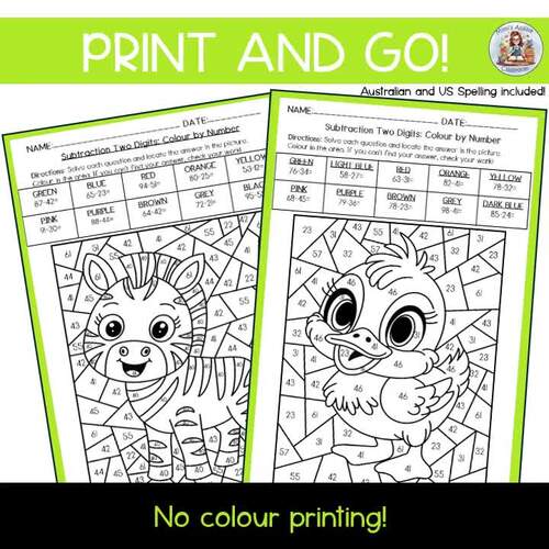 4th Grade Math Color By Number Subtraction Printable Worksheets | TPT