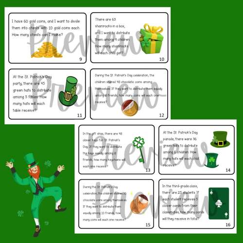 St. Patrick's Day Division Word Problems Task Cards | TPT