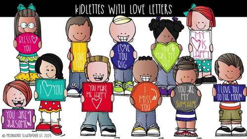 Kidlettes with Love Letters clip art, Affirmations clip art COLORED Version