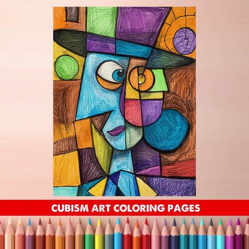 50 Cubism Art Coloring Page – Abstract Modern Face Design by Maya Studio