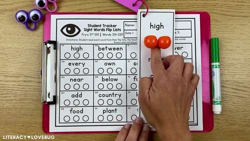 Sight Words Flip Lists Fry’s 3rd 100 by Literacy Lovebug | TPT