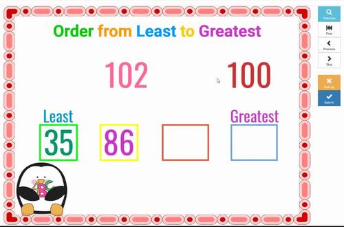 Ordering Numbers Within 1000 (Least to Greatest) Boom Cards 2nd Grade Math