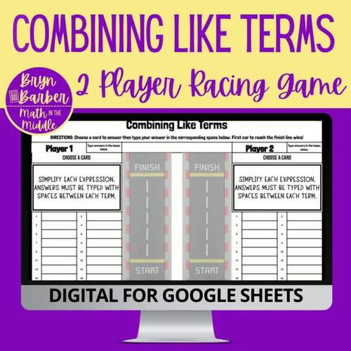 Combining Like Terms 2 Player Game Activity by Math By B Squared