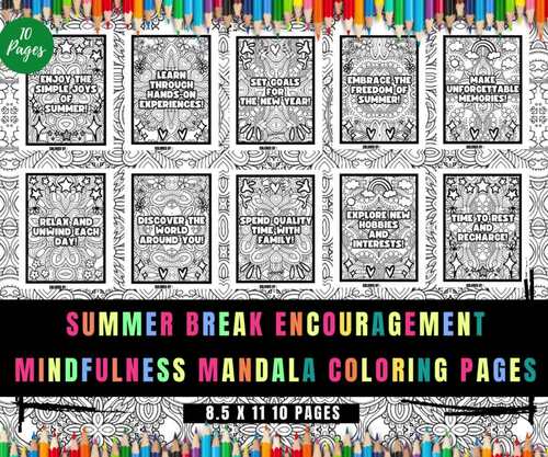 Summer Break Coloring Pages Encouragement Mindset Mindfulness Mandala ...