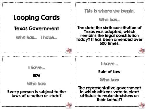 Looping Cards - Texas Government in Texas History by Lone Star History