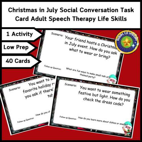 Christmas in July Social Conversation Task Card Adult Speech Therapy ...