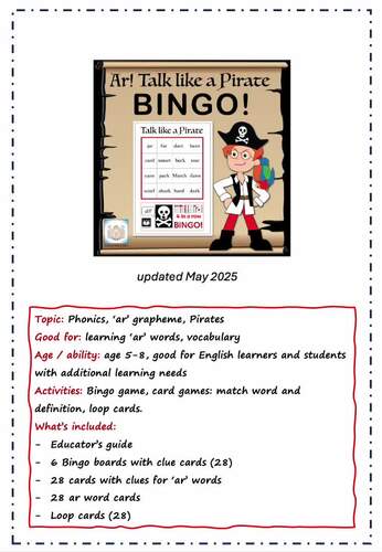 Ar! Talk like a Pirate Bingo & Card Games by Teachers Telling Tales