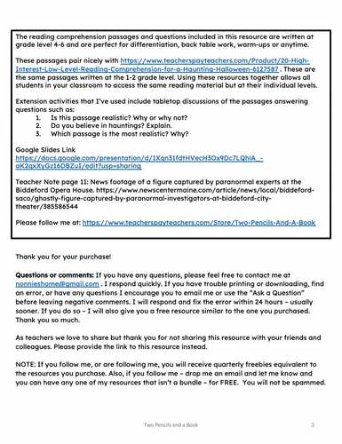 20 - Reading Comprehension Passages for a Haunting Halloween: Grades 5-9