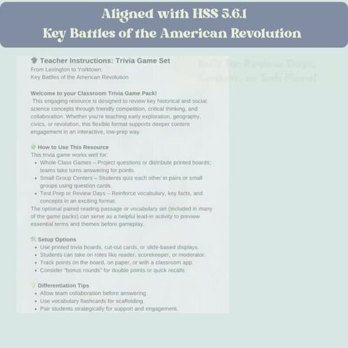 5th Grade History Trivia Game: Key Battles of the American Revolution ...