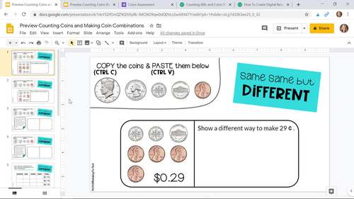 Counting Mixed Coins | Counting Money Google Slides| Money Word Problems