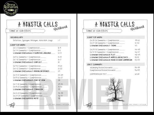 A MONSTER CALLS WORKBOOK: Print Novel Study by Anna Banana's Curriculum