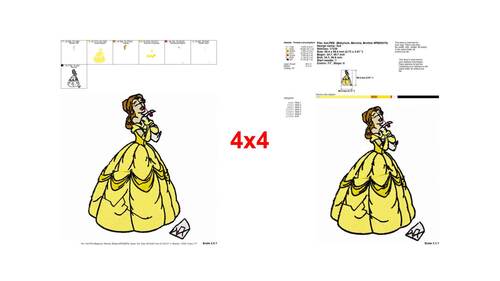 Belle singing with letter yellow gown Disney princess embroidery ...