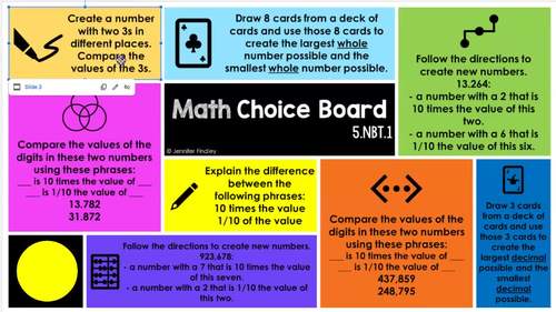 5th Grade Math Choice Boards {Base Ten} with Digital Choice Boards Included