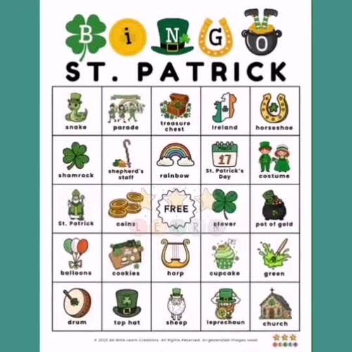St. Patrick Bingo | Rhyming Riddle Bingo Card | Vocab Recognition ...