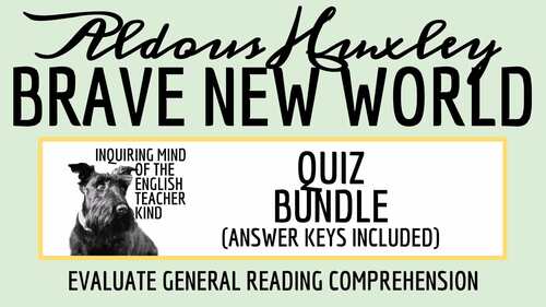 Brave New World by Aldous Huxley Quiz and Answer Key Bundle for High ...