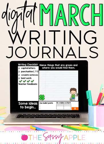 March Digital Writing Prompt Journal Google Slides by The Sassy Apple